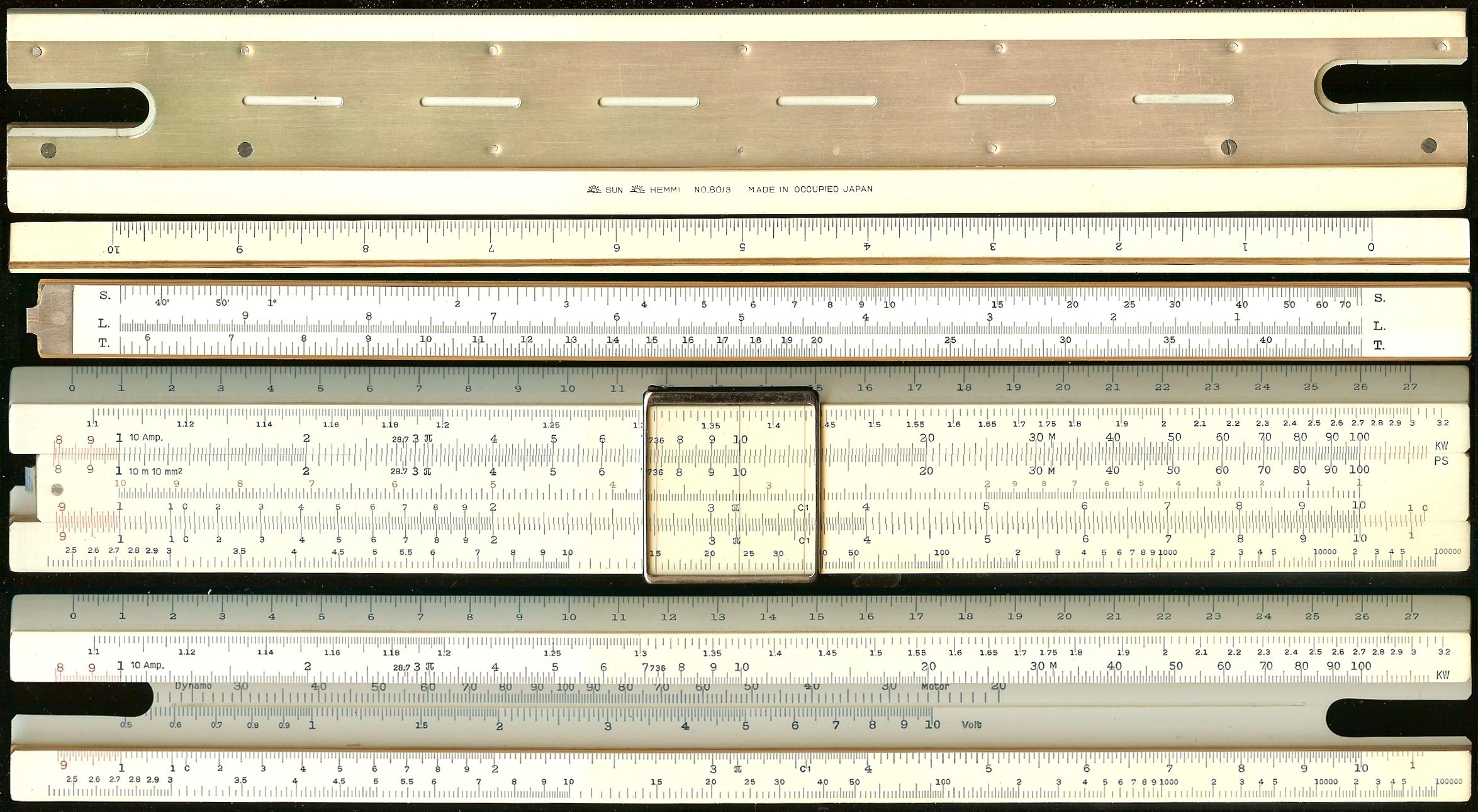 Slide Rule Museum Gallery featuring specimens made by Sun Hemmi of Japan